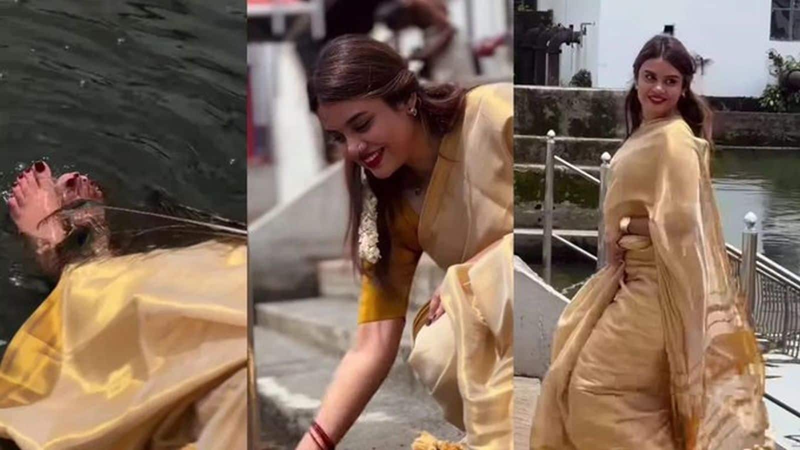 गुरुवयूर मंदिर में सोशल मीडिया इंफ्लूएंसर जैस्मिन जफर के रील से तूफान ...