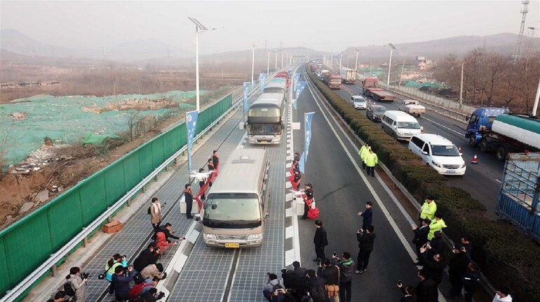 China tests its first solar-powered highway that can charge electric cars