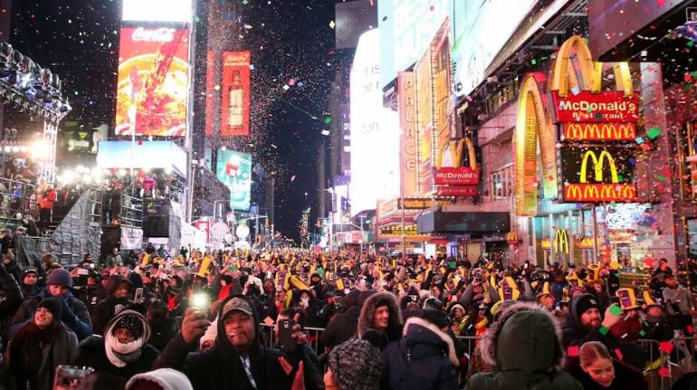 Billboard in New York's Times Square catches fire