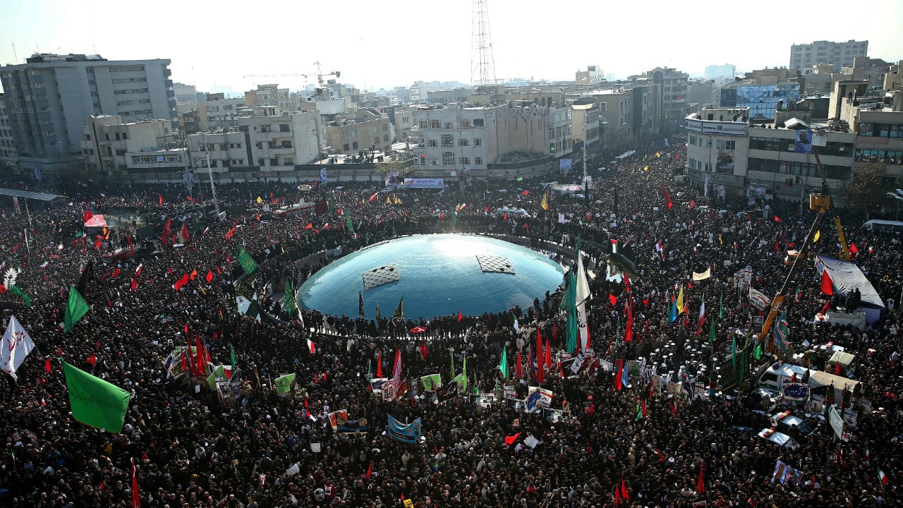 In Pics | Ayatollah Khamenei in tears, thousands attend Iranian General ...