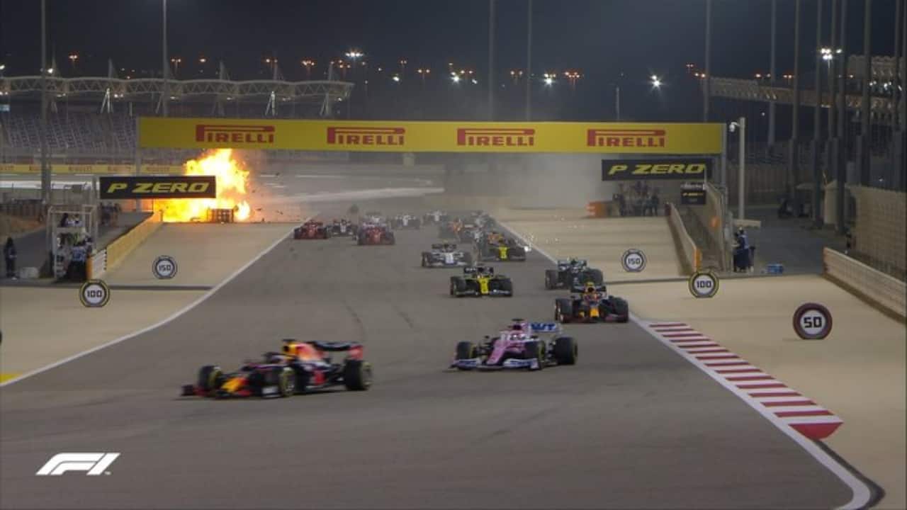 F1 race driver Romain Grosjean survives horror crash at Bahrain Grand Prix