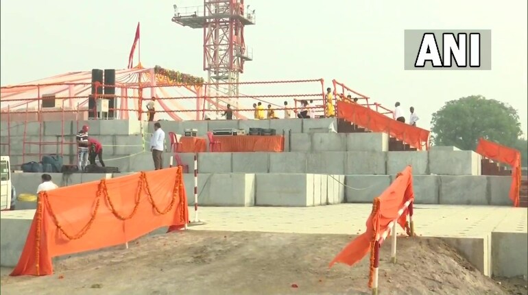 UP CM visits Ayodhya, takes stock of Ram temple construction