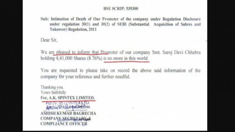 'Pleased to inform’ promoter died: Company trolled for exchange filing
