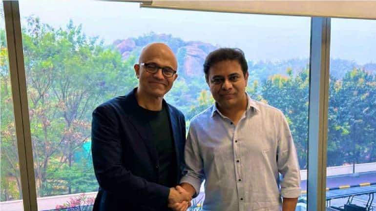 Telangana IT Minister K T Rama Rao meets Satya Nadella