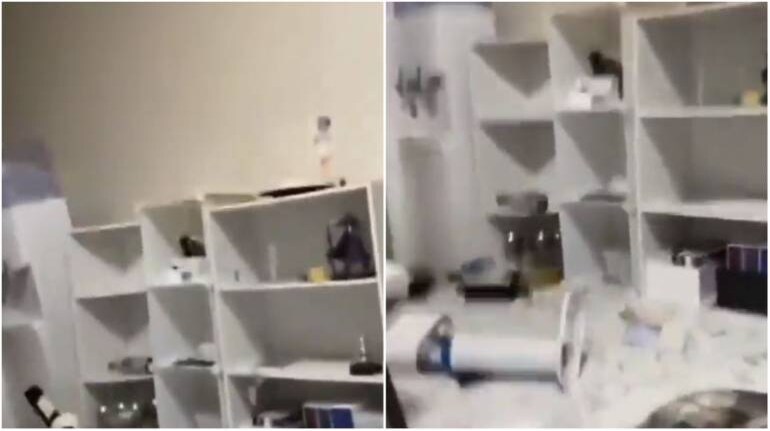 Tajikistan earthquake: Building shakes violently, items fall off ...