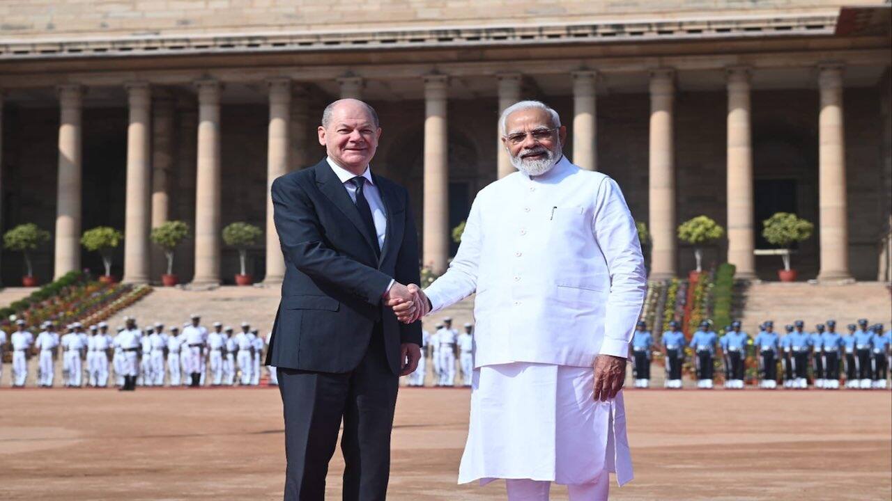 German Chancellor Olaf Scholz was received by PM Narendra Modi for a ...