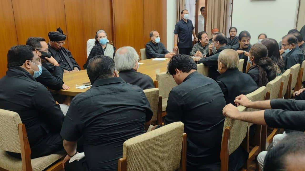 In Pics Opposition Wears Black To Protest Against Rahul Gandhis