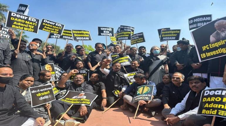 Opposition MPs meet at Parliament complex, some wear black clothes to ...