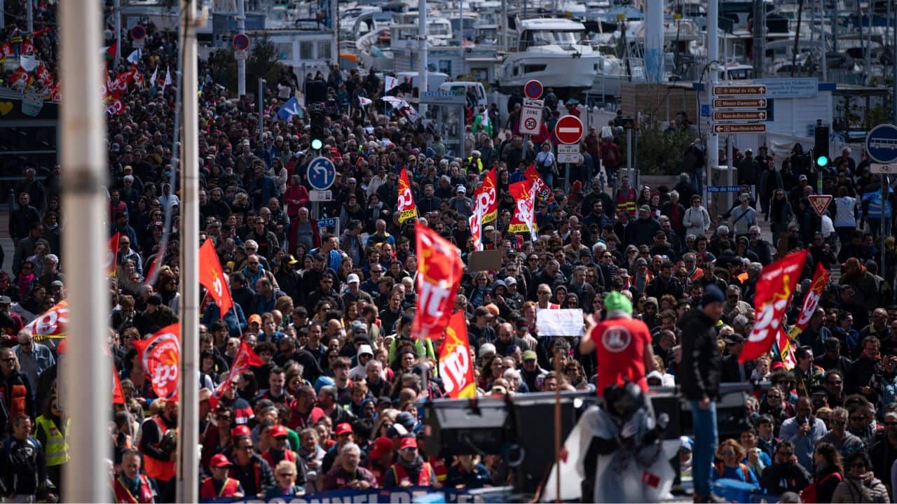 In Pics: Protesters march against French President Macron's plan to ...