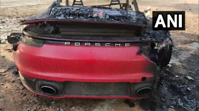 Speeding Porsche Collides With Tree Bursts Into Flames In Gurgaon See