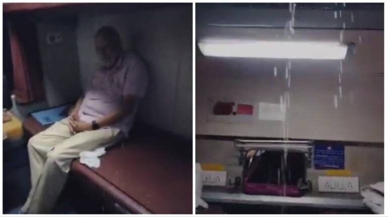 Rain water leaks into AC coach on Mumbai-Indore Avantika Express. Viral ...