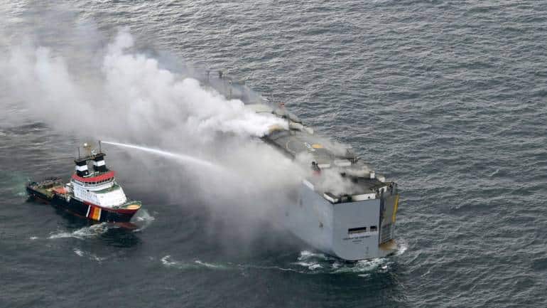 Cargo ship carrying 3,000 cars still burning near Dutch coast: See Pics