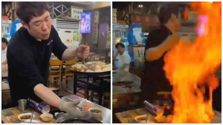 Viral video: Waiter sets his hand on fire, puts it on food