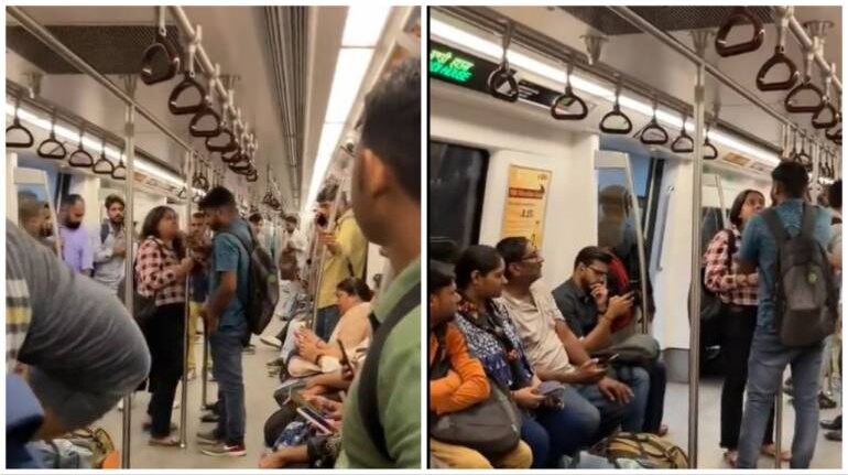 Woman slaps and scolds man inside Delhi metro. Viral video
