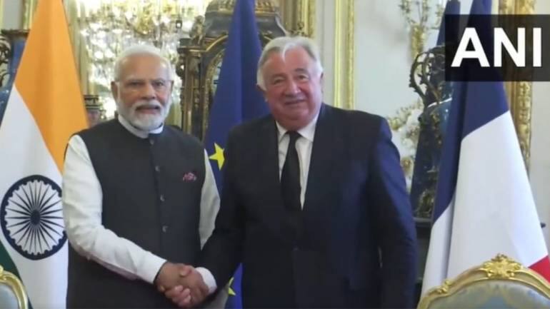 PM Modi's France Visit Highlights: PM Modi meets Gerard Larcher ...