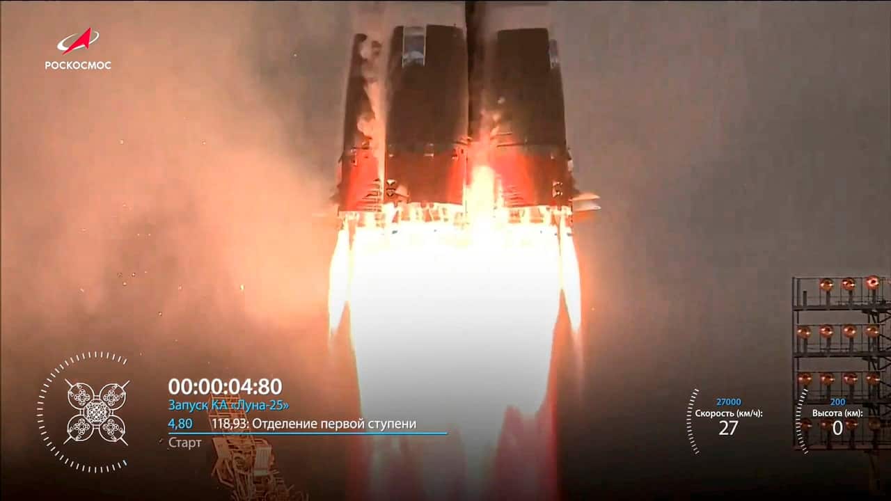 A rocket with a lunar landing craft blasts off on Russia’s first moon ...