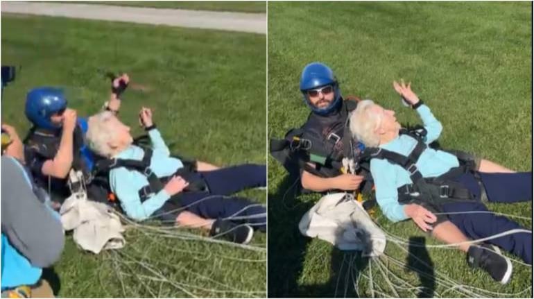 104-year-old woman skydives in Chicago, aims to create world record