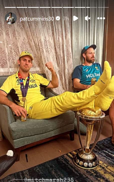 Australia's Mitchell Marsh sits with feet on World Cup trophy, gets slammed
