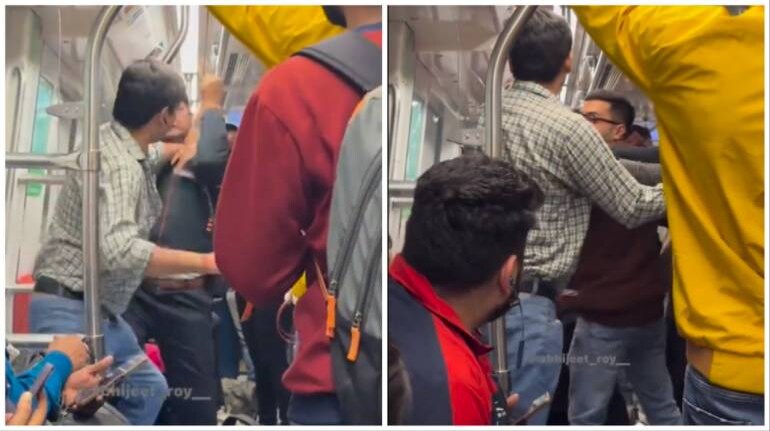 2 men caught fighting inside Delhi metro. Viral video