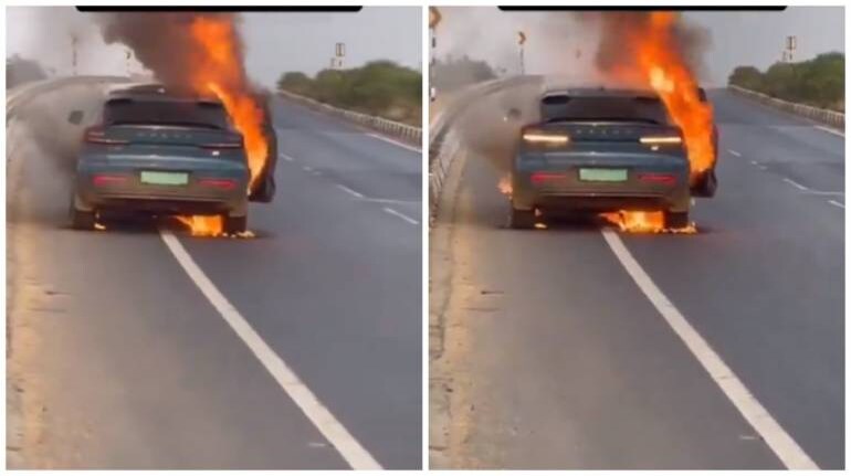 Video: Volvo electric car bursts into flames on Chhattisgarh highway