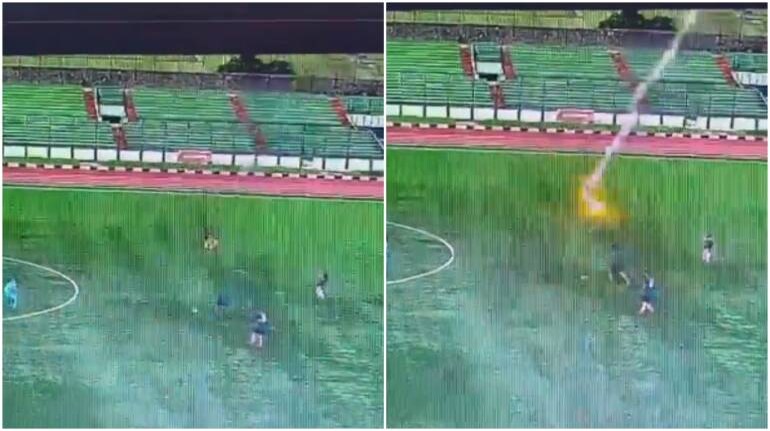 On camera: Footballer, 35, dies after getting struck by lightning ...