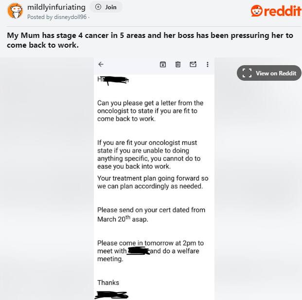 Woman diagnosed with stage 4 cancer asked to return to work by boss ...