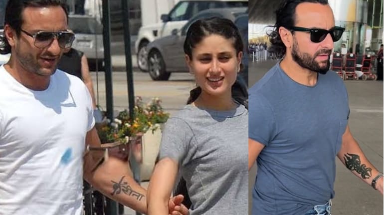 Saif Ali Khan covers his famous 'Kareena' tattoo on his forearm? Viral ...