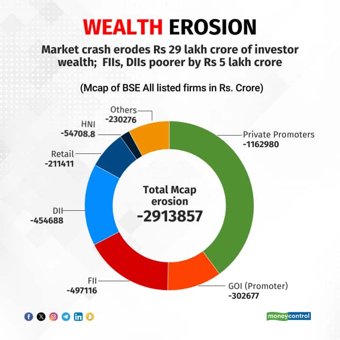 Market crash erodes Rs 29 lakh crore of investor wealth; FIIs, DIIs ...
