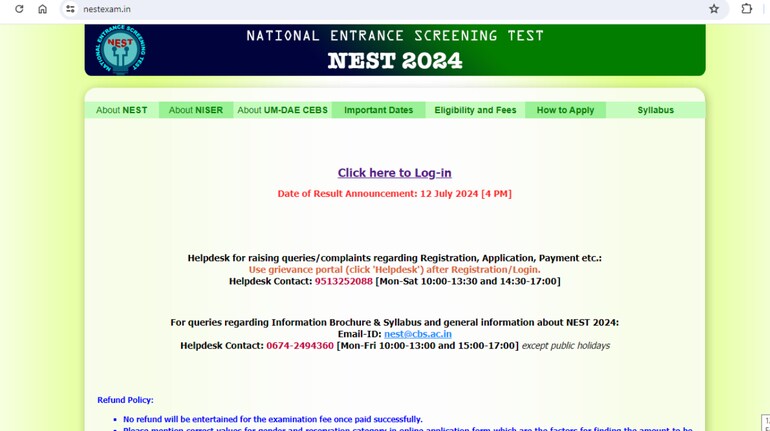 NEST Result 2024 releasing today 4 PM @ nestexam.in, direct link here