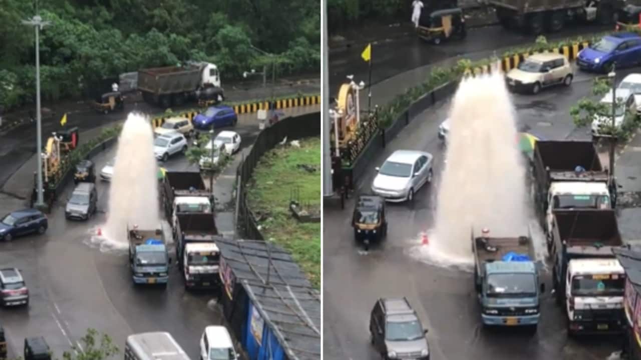 Viral video: Fountain erupts in the middle of busy Mumbai road. Here's ...