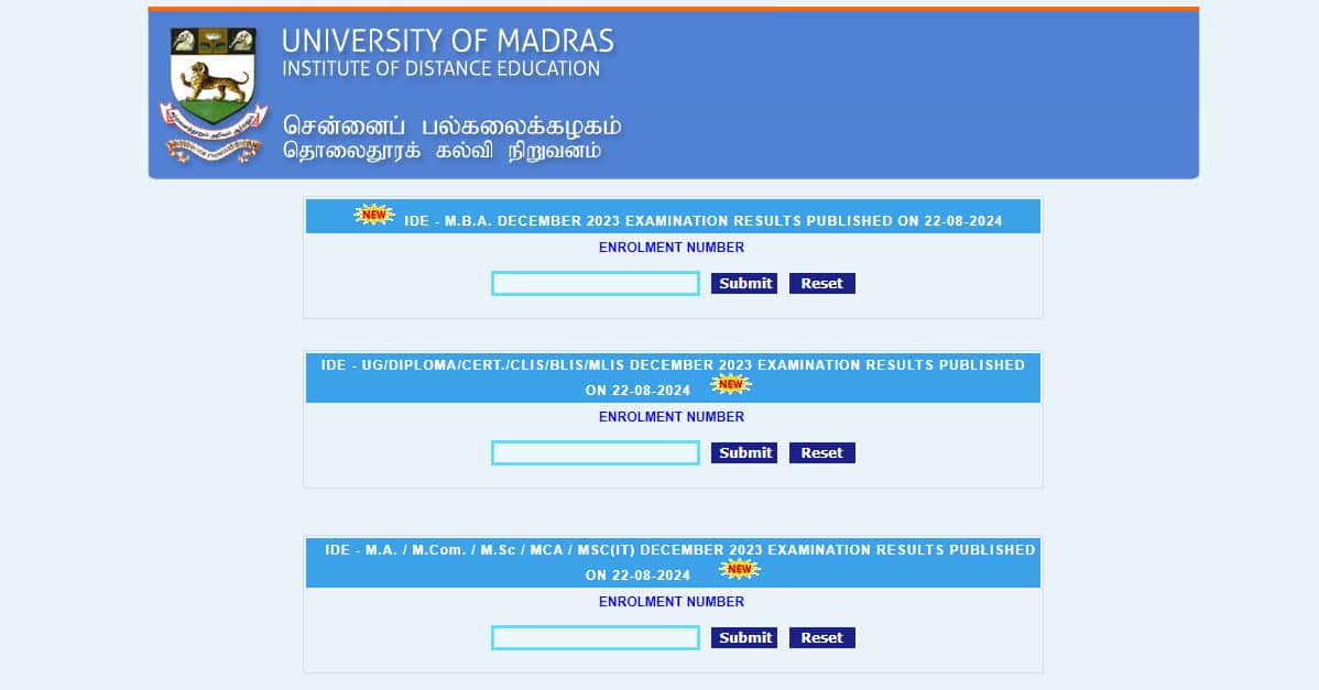 Madras University IDE Result 2024 out at ideunom.ac.in; direct link to ...