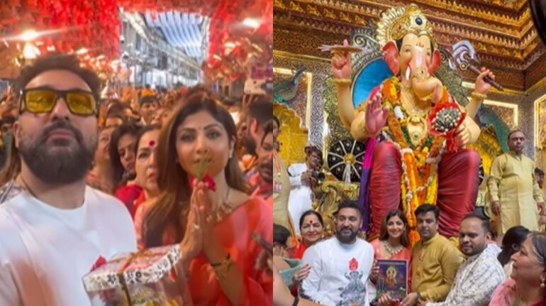 Shilpa Shetty and Raj Kundra Walk Barefoot to Lalbaugcha Raja to offer ...