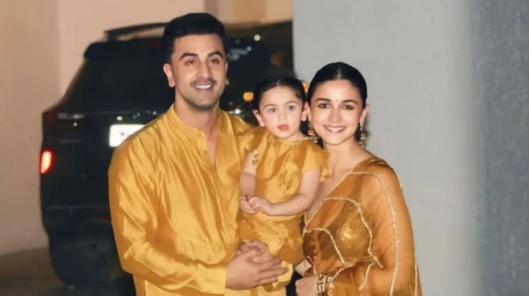 Alia Bhatt, Ranbir Kapoor and Raha glitter in golden for Diwali ...