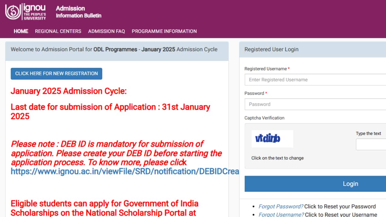 IGNOU January 2025 admission process begins @ignouadmission.samarth.edu ...