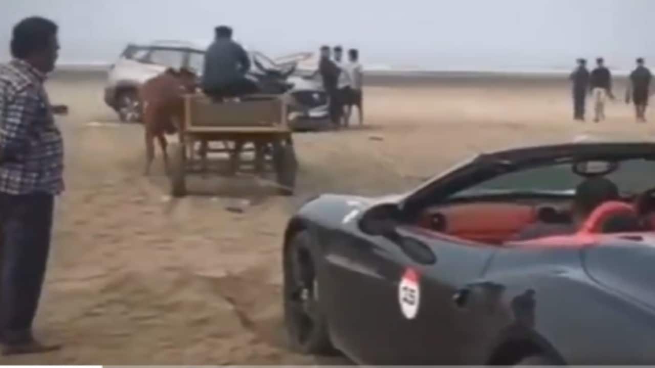 Bullock cart pulls out Ferrari stuck in Maharashtra beach. Video is viral