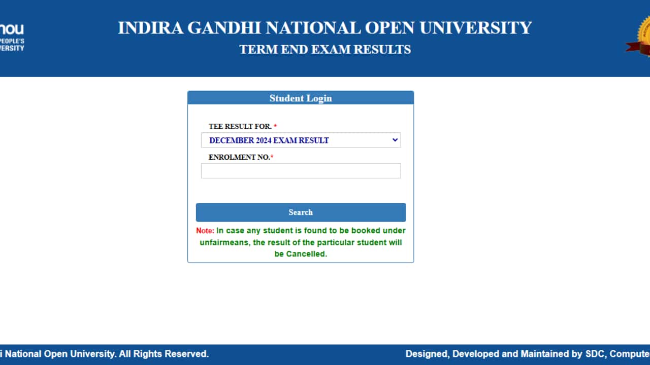 IGNOU December 2024 Term-End Exam Results Out; Direct Link Here