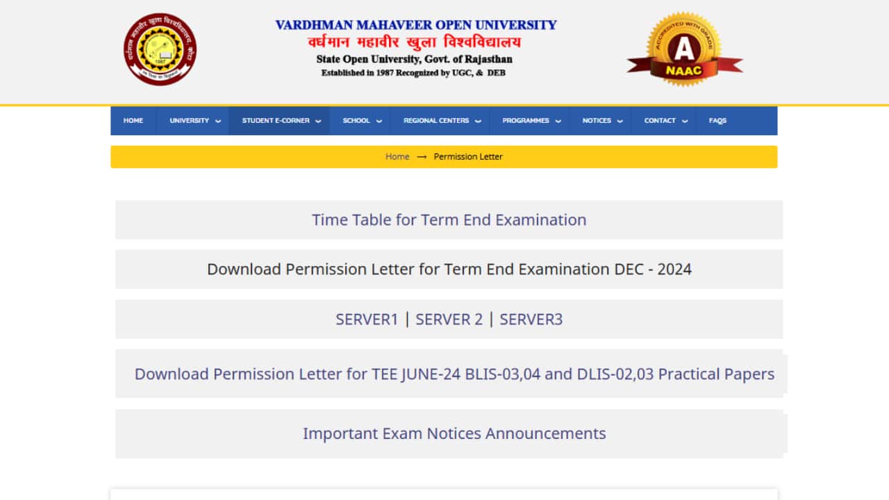 VMOU Kota Admit Card Out for December 2024 Term End Exam, Direct Link Here