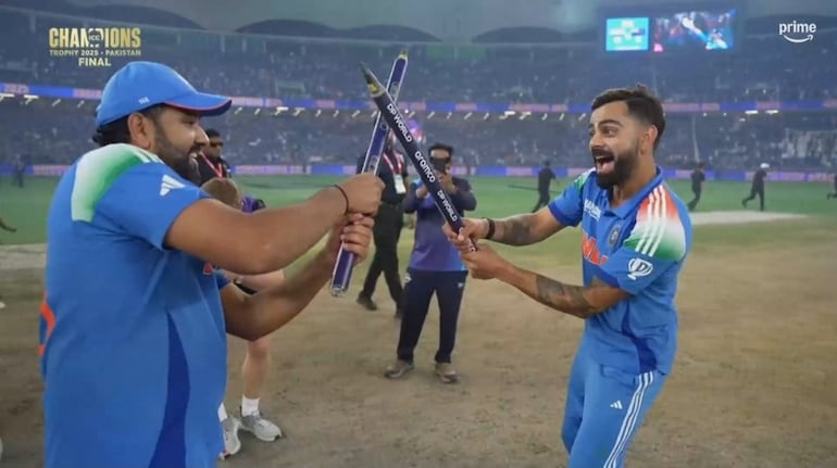 Rohit Sharma, Virat Kohli celebrate India's Champions Trophy triumph with candid dandiya ...
