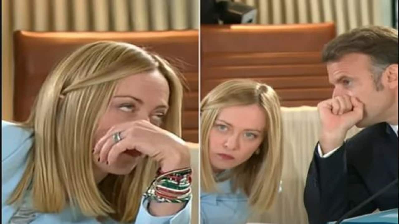 Video of Giorgia Meloni rolling her eyes as Macron speaks goes viral ...
