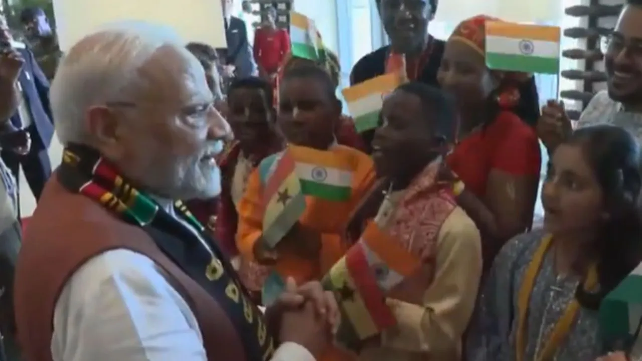 PM Modi greeted with 'Hare Rama Hare Krishna' chants as he begins his Ghana visit