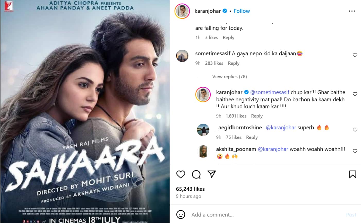 Karan Johar claps back at trolls calling him 'nepo kid ka daijaan' after he praises Saiyaara ...