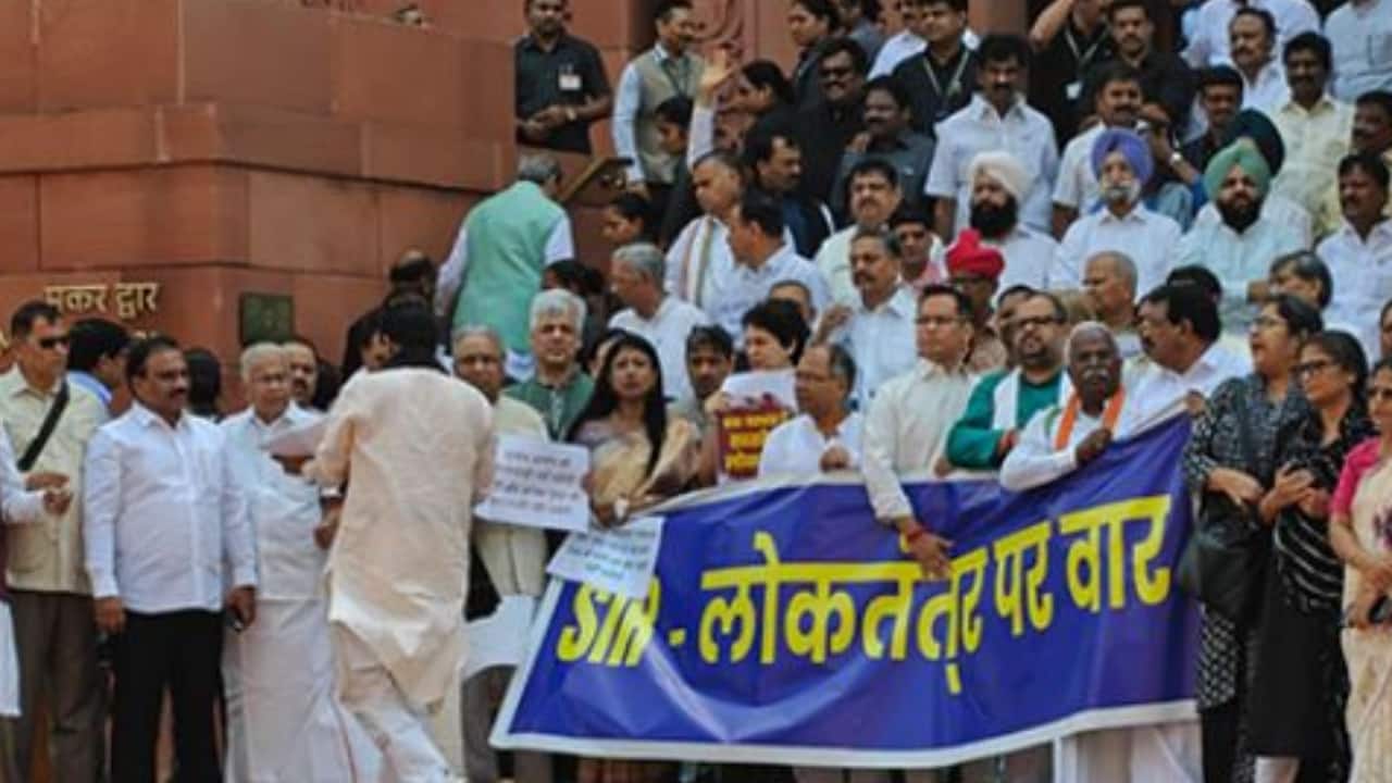 BJP mocks Opposition over banner gaffe during protest against Bihar SIR ...