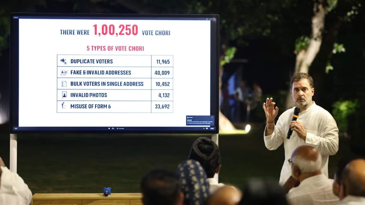 Rahul Gandhi’s ‘vote chori’ powerpoint takes centrestage at high-stakes INDIA bloc gathering