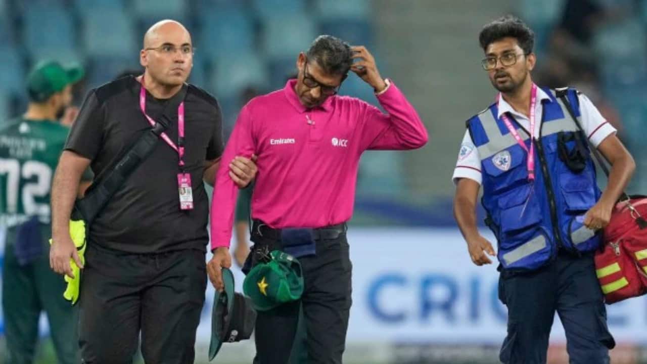 Asia Cup 2025: Umpire exits midway after blow to head in Pakistan-UAE ...
