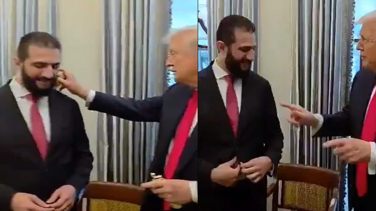 Video: Trump sprays Syrian President Ahmed Al-Sharaa with perfume, asks ...