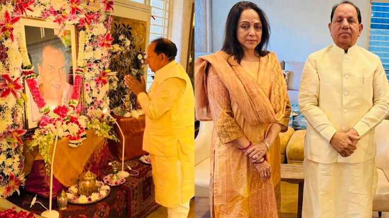 Former Union Minister Subhash Maharia meets Hema Malini, attends prayer ...