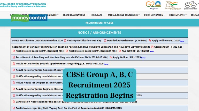 CBSE Recruitment 2025: Registration Begins for 124 Group A, B, C ...