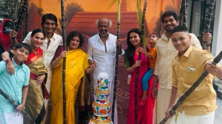 Rajinikanth marks Pongal with family as he taps plates with spoons in ...