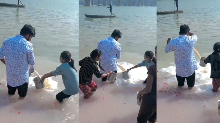Man pours milk into river, prevents girl from collecting it, viral ...