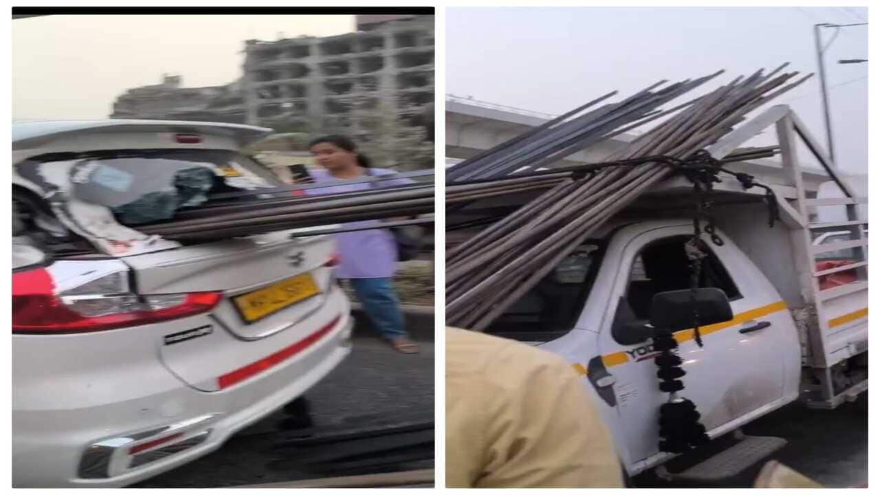 ‘Final Destination moment?’: Iron rods smash into car on road in viral ...